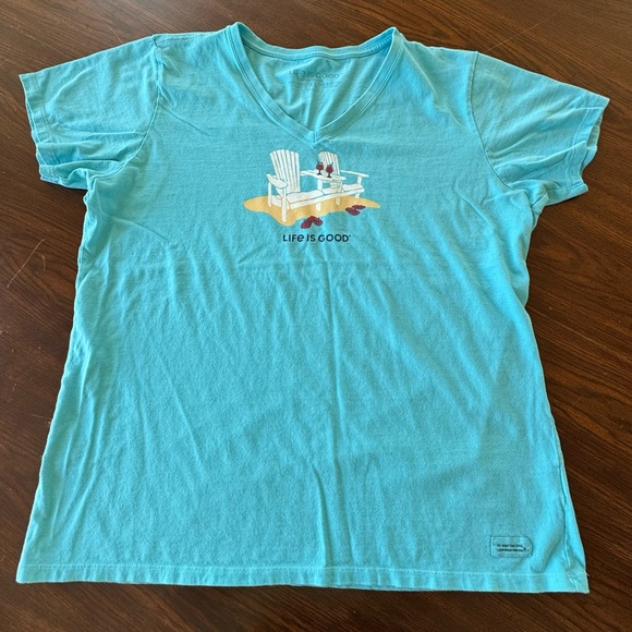 Life Is Good | Tops | Life Is Good Blue Vneck Shirt | Poshmark